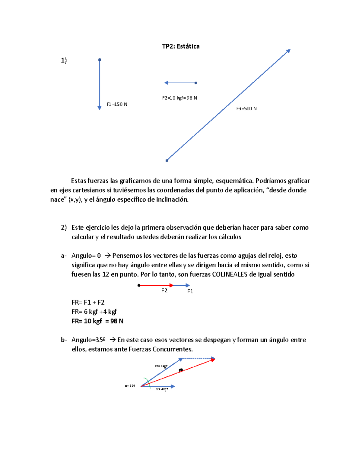 Resolucion TP2 - TP2: Estática 1) Estas fuerzas las graficamos de una forma simple, esquemática ...