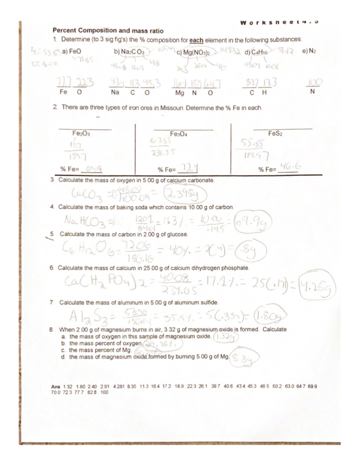 Percent Composition and mass ratio - CHEM 7A - Studocu