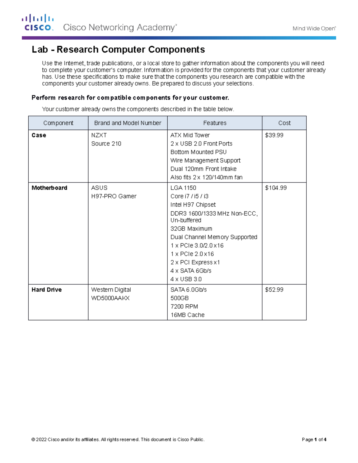 1.2.1.13 Lab - Research Computer Components - Use the Internet, trade ...