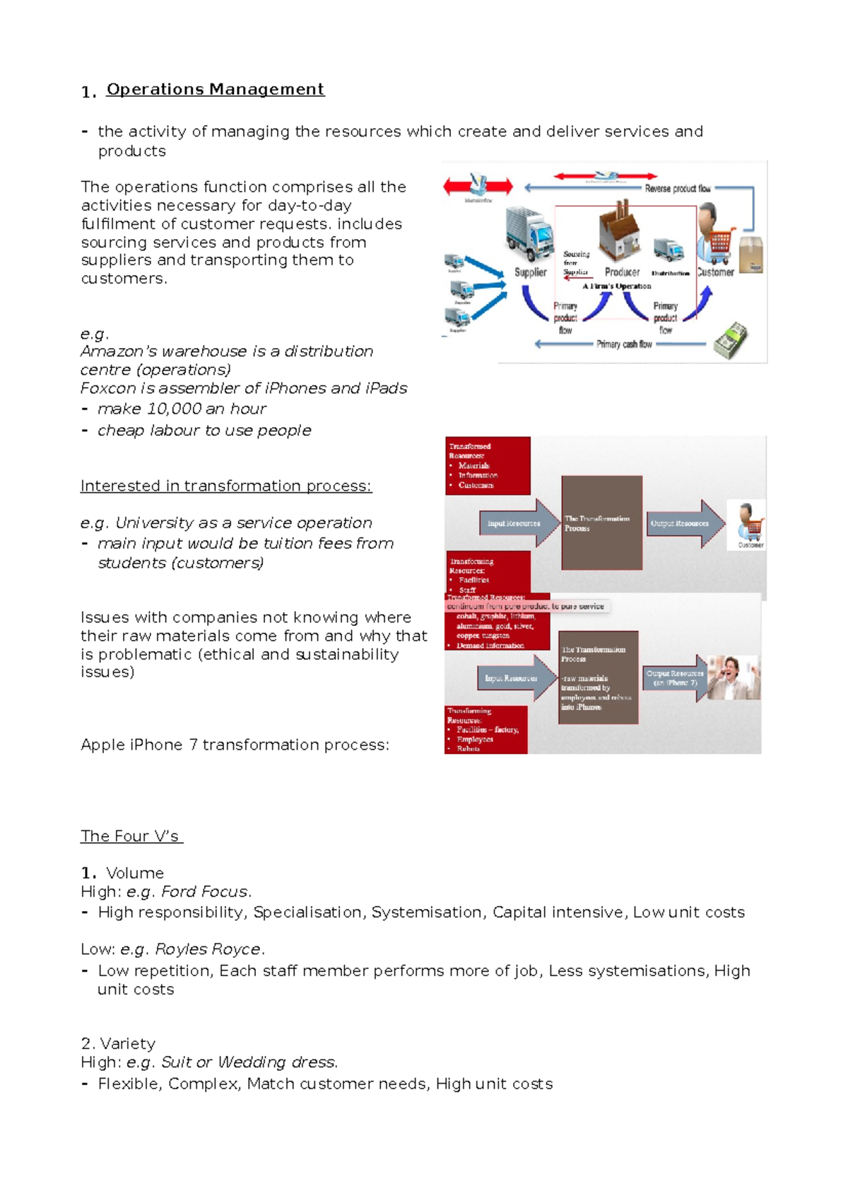 1. Final OM revision notes - 1. Operations Management - the activity of ...