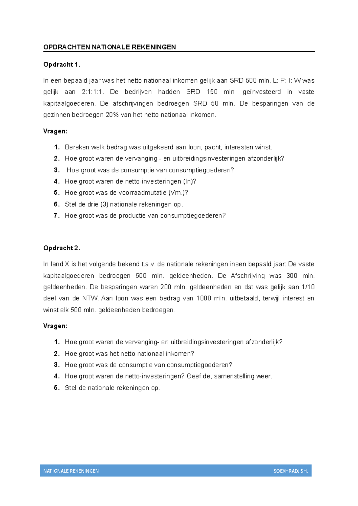 Opdrachten NR - Oefensommen Nationaal rekening en keyniaans model ...