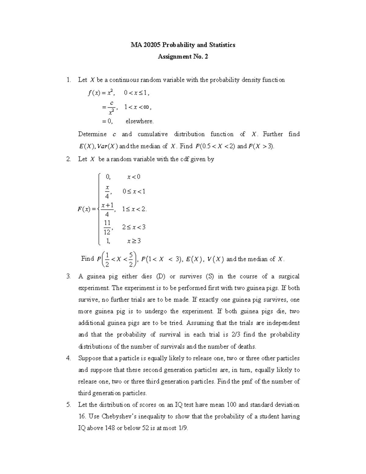 Assign 2 2021 Autumn - pns - MA 20205 Probability and Statistics ...