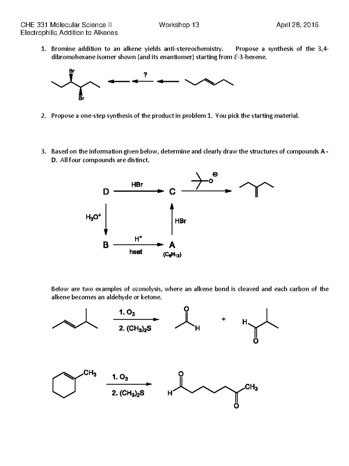 Assignment 13 - Electrophilic Addition to Alkenes - Warning: TT: undefined function: 22 Warning ...