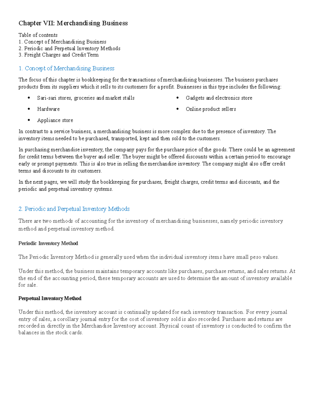 Chapter VII Merchandising Business - The business purchases products ...