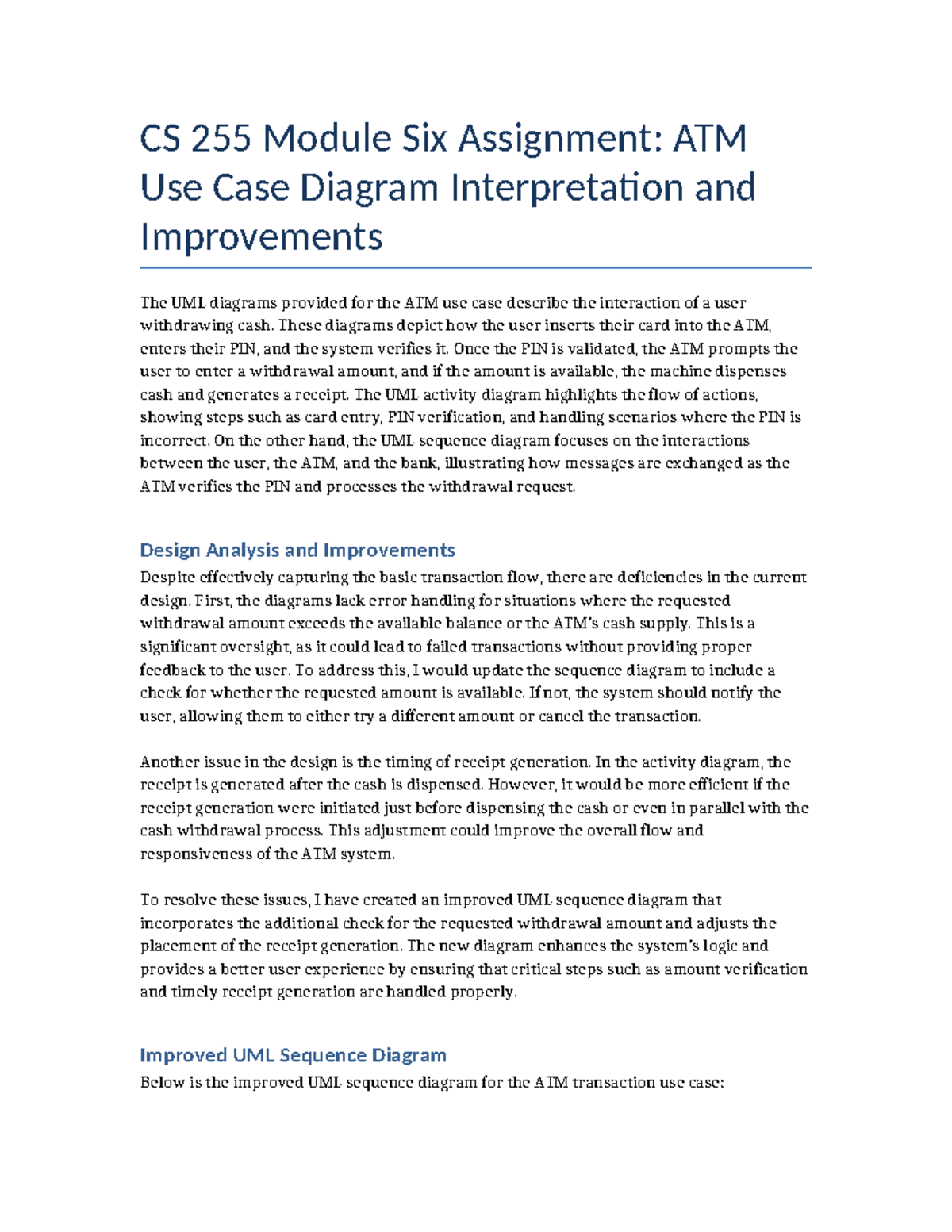 CS255 Module Six Assignment Lilaisha Harris - CS 255 Module Six Assignment: ATM Use Case Diagram ...