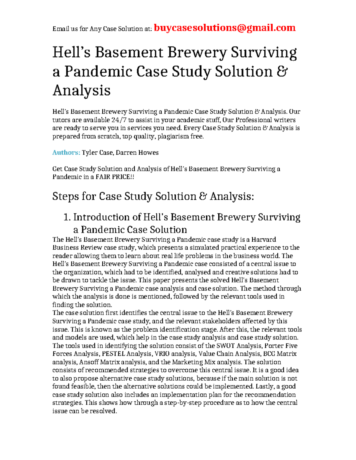 Hell’s Basement Brewery Surviving a Pandemic Case Study Solution ...