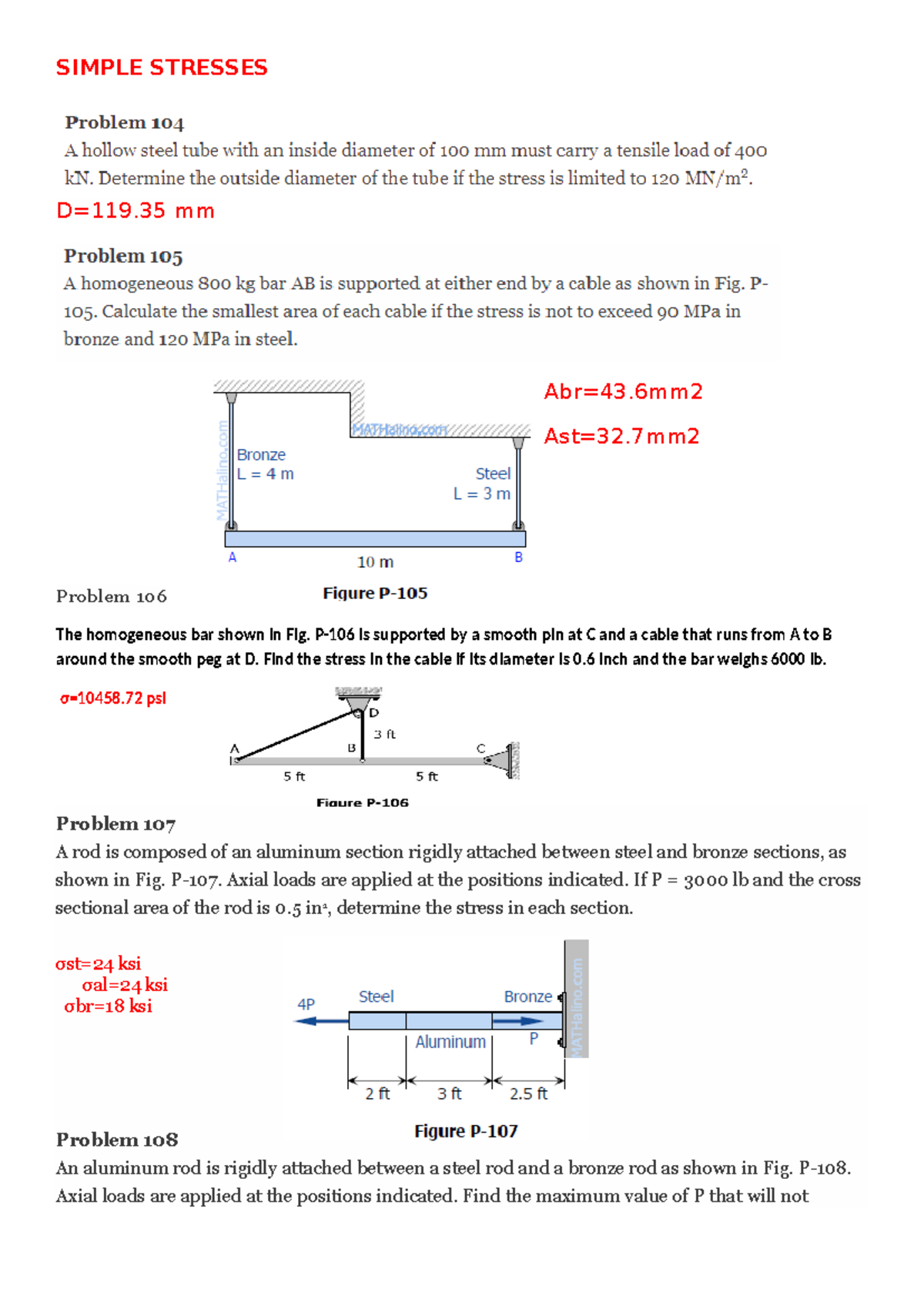 MDB PROB SET MATHALINO - SIMPLE STRESSES D=119 mm Abr=43 Ast=32 Problem ...