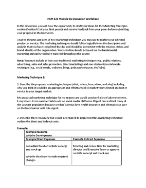 HCM 325 Module Four Assignment Worksheet - This assignment will assist ...