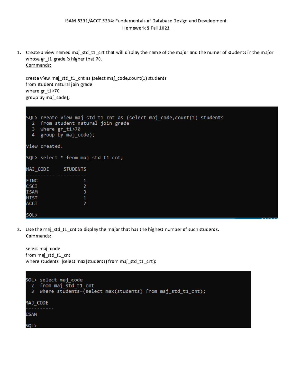 ISAM5331 533 Homework - ISAM 5331/ACCT 5334: Fundamentals of Database Design and Development ...