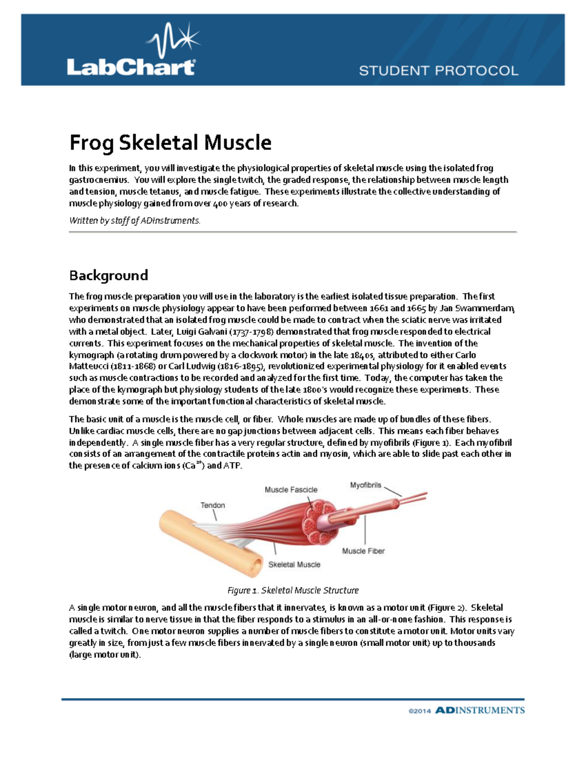 Lab 5 - Frog Skeletal Muscle - In this experiment, you will investigate ...