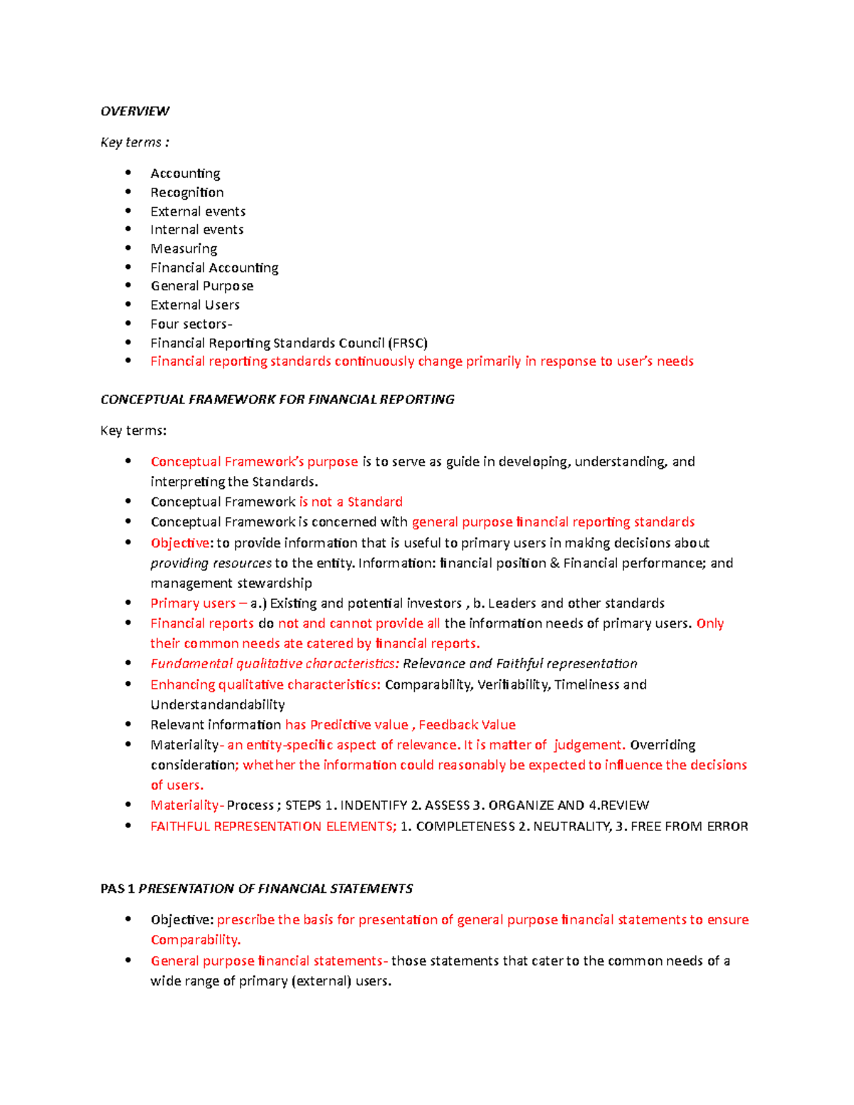 Document CFAS REVIEWER - OVERVIEW Key terms : Accounting Recognition ...