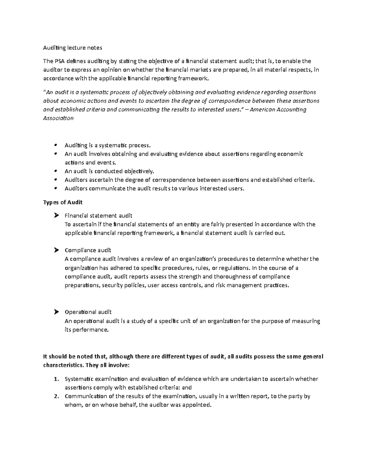 Auditing theory - Types of Audit - Auditing lecture notes The PSA ...