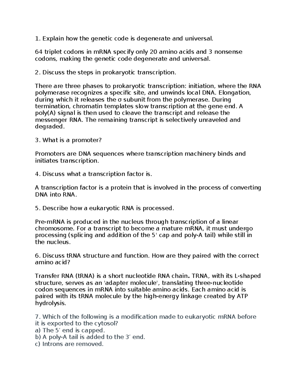 Worksheet 15 - Explain how the genetic code is degenerate and universal ...