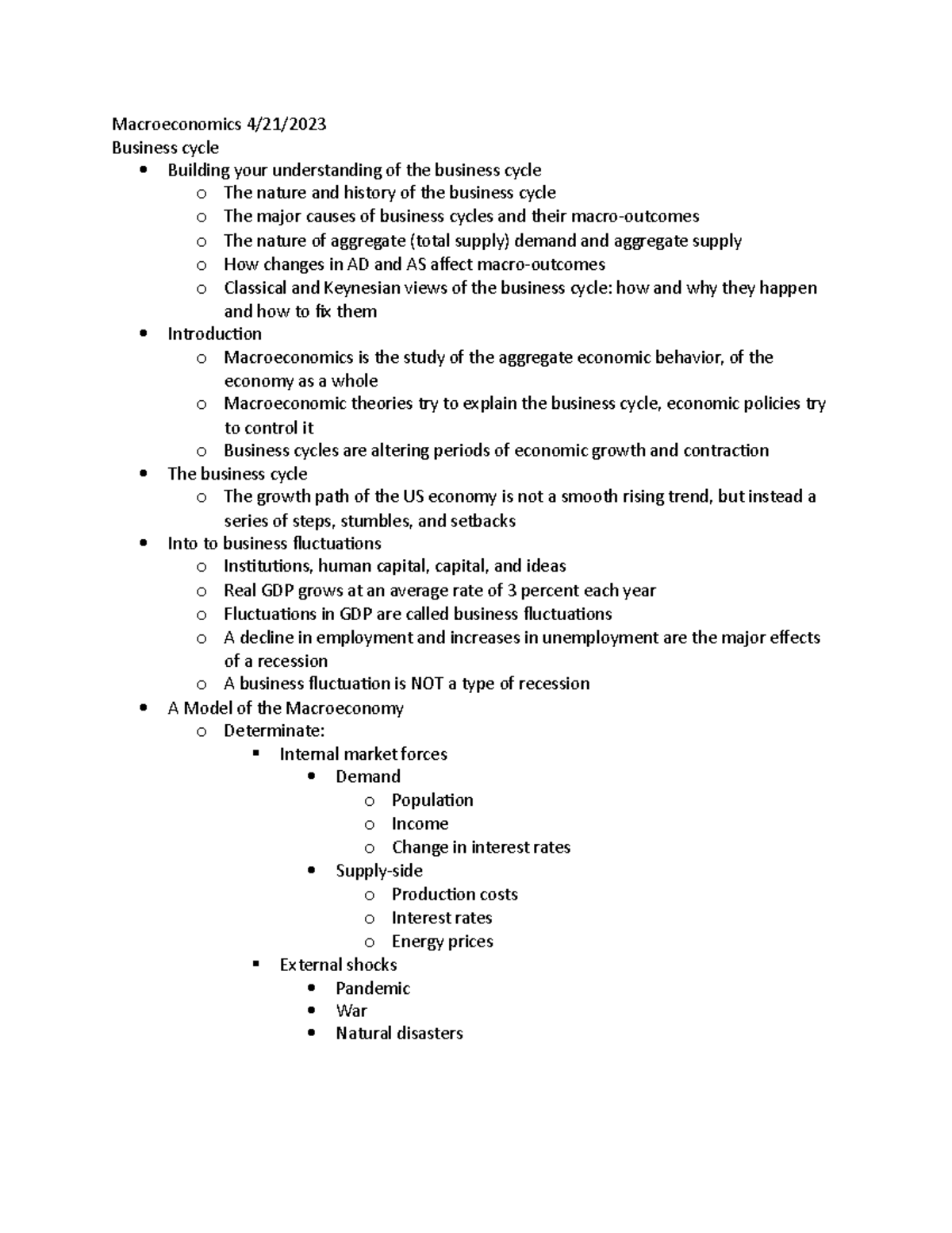 Macroeconomics business cycle - Macroeconomics 4/21/ Business cycle ...
