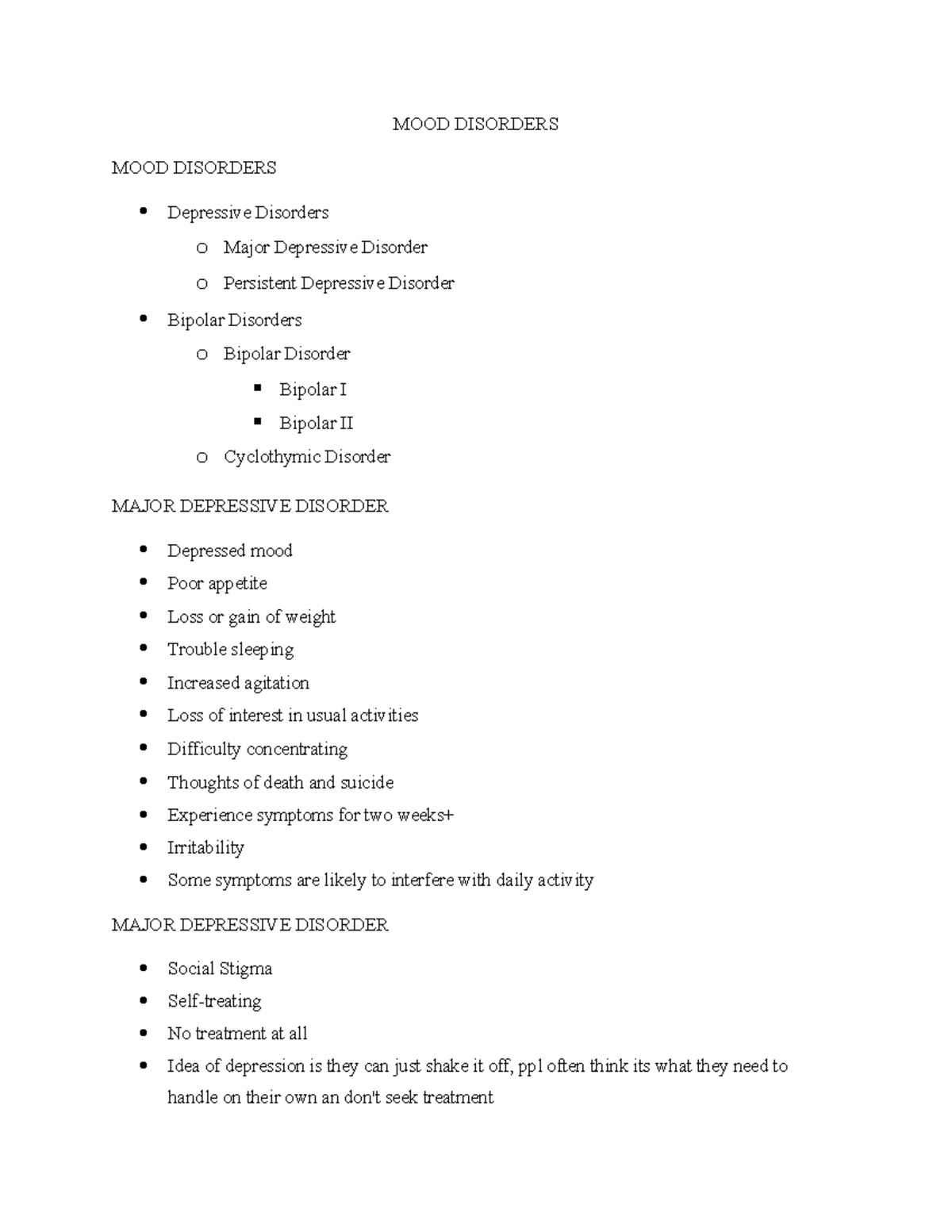 Lecture 11- Mood Disorders Lecture Notes - MOOD DISORDERS MOOD ...