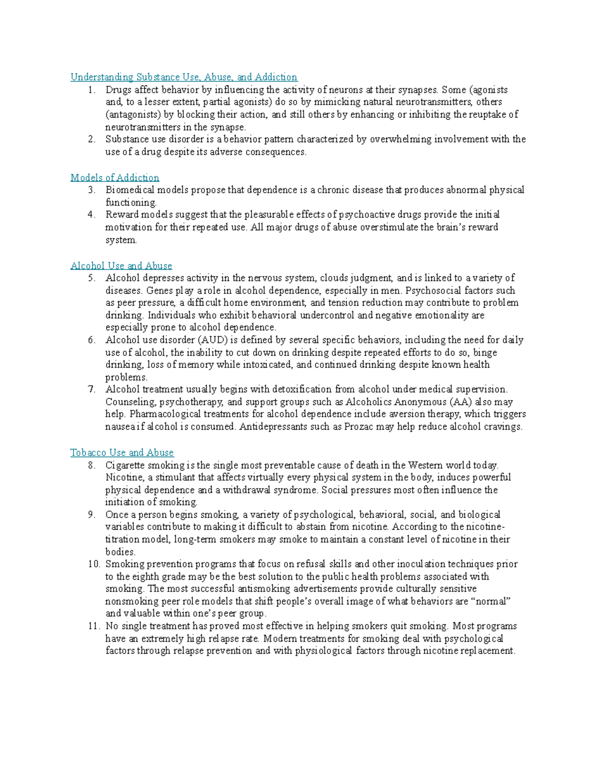 Chapter 9 Summary - Understanding Substance Use, Abuse, and Addiction 1 ...
