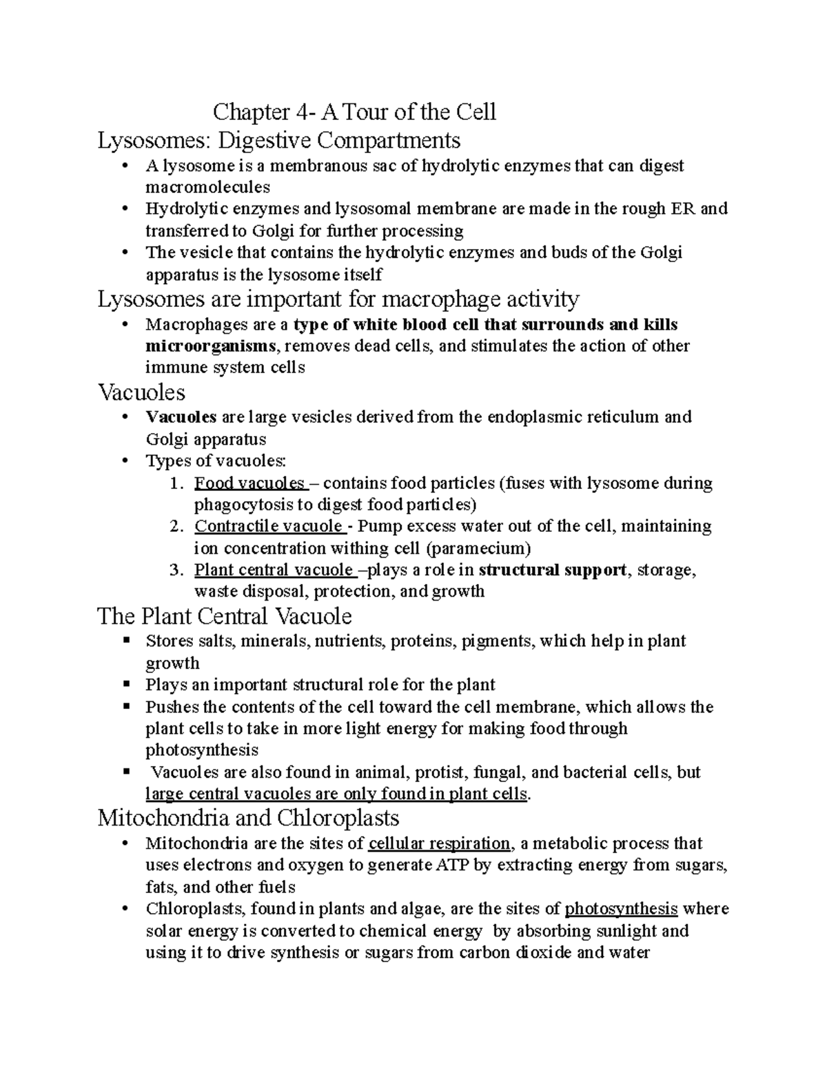 Chapter 4- Bio Notes 2 - Chapter 4- A Tour of the Cell Lysosomes ...