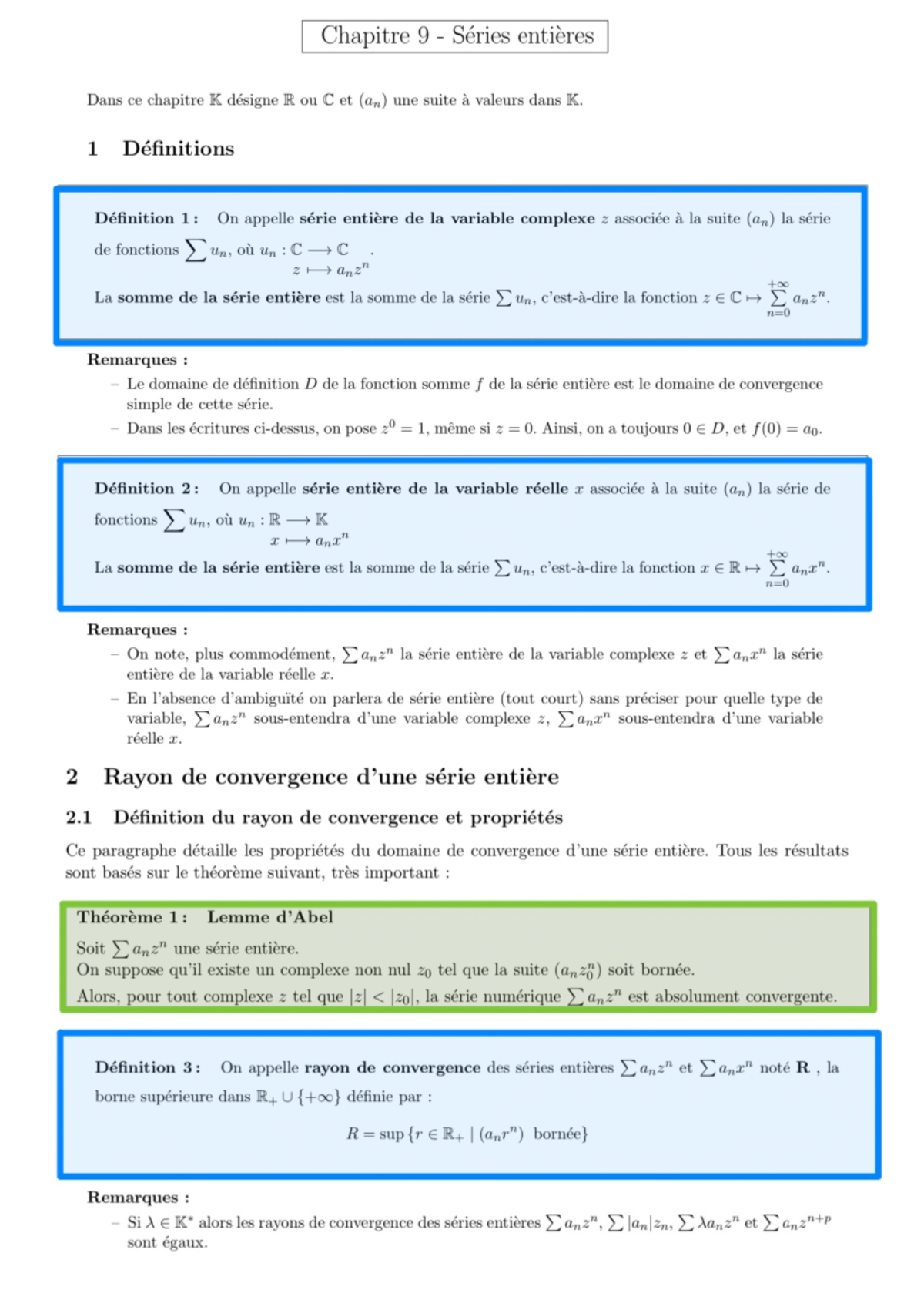 Chap 9 - Séries entières - Mathématiques générales - Studocu