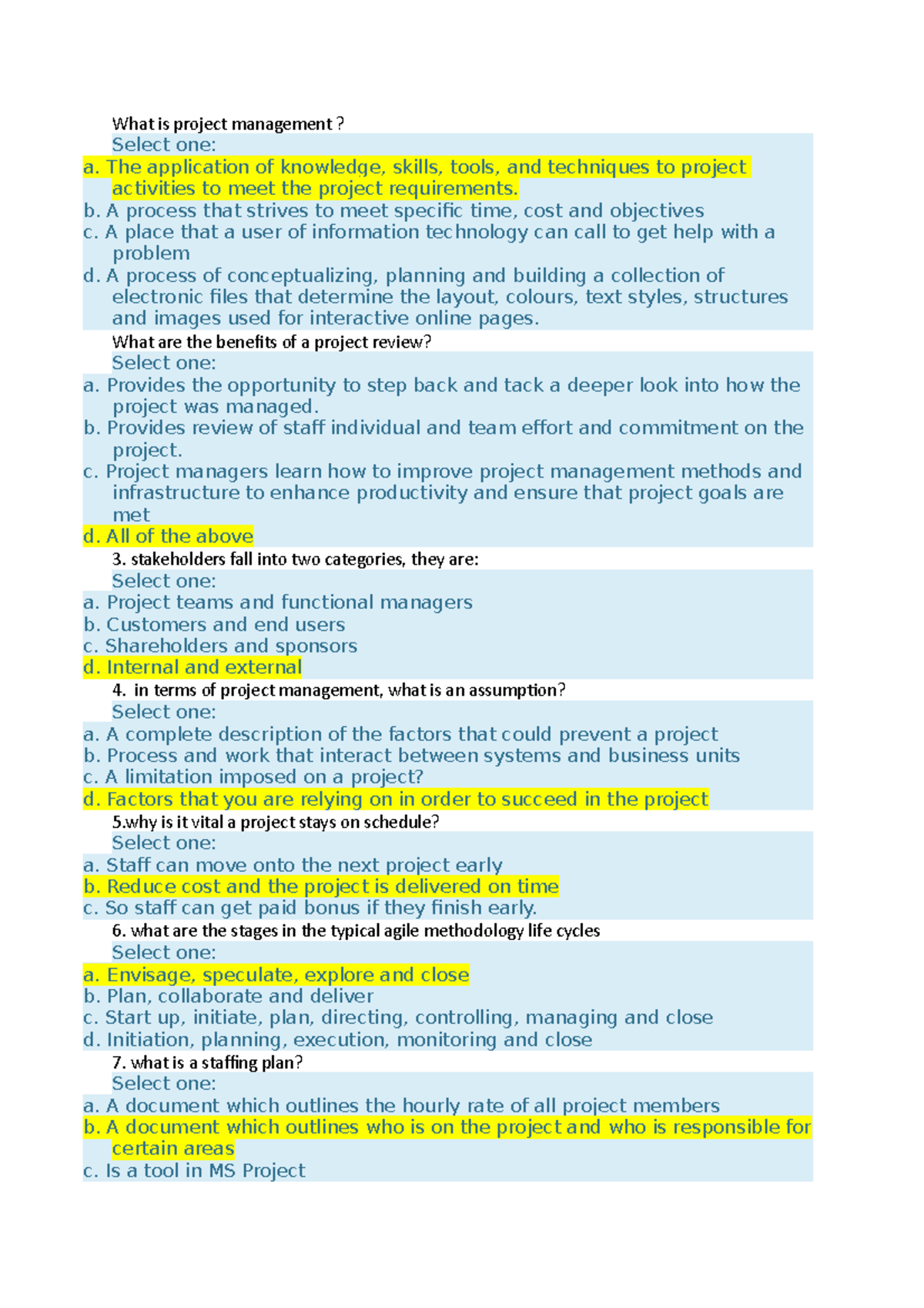 Quiz 16 November 2019, questions and answers - What is project ...