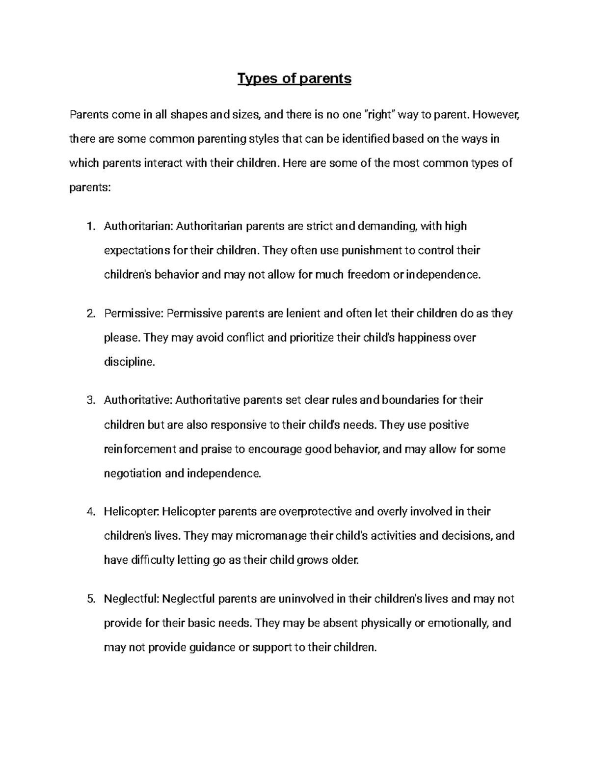 Types of Parents and Their Parenting Styles - Studocu