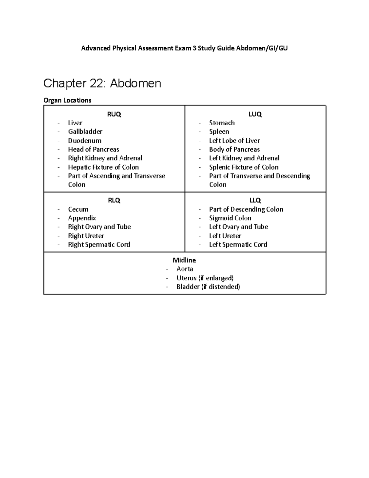 Exam 3 Study Guide - Advanced Physical Assessment Exam 3 Study Guide ...
