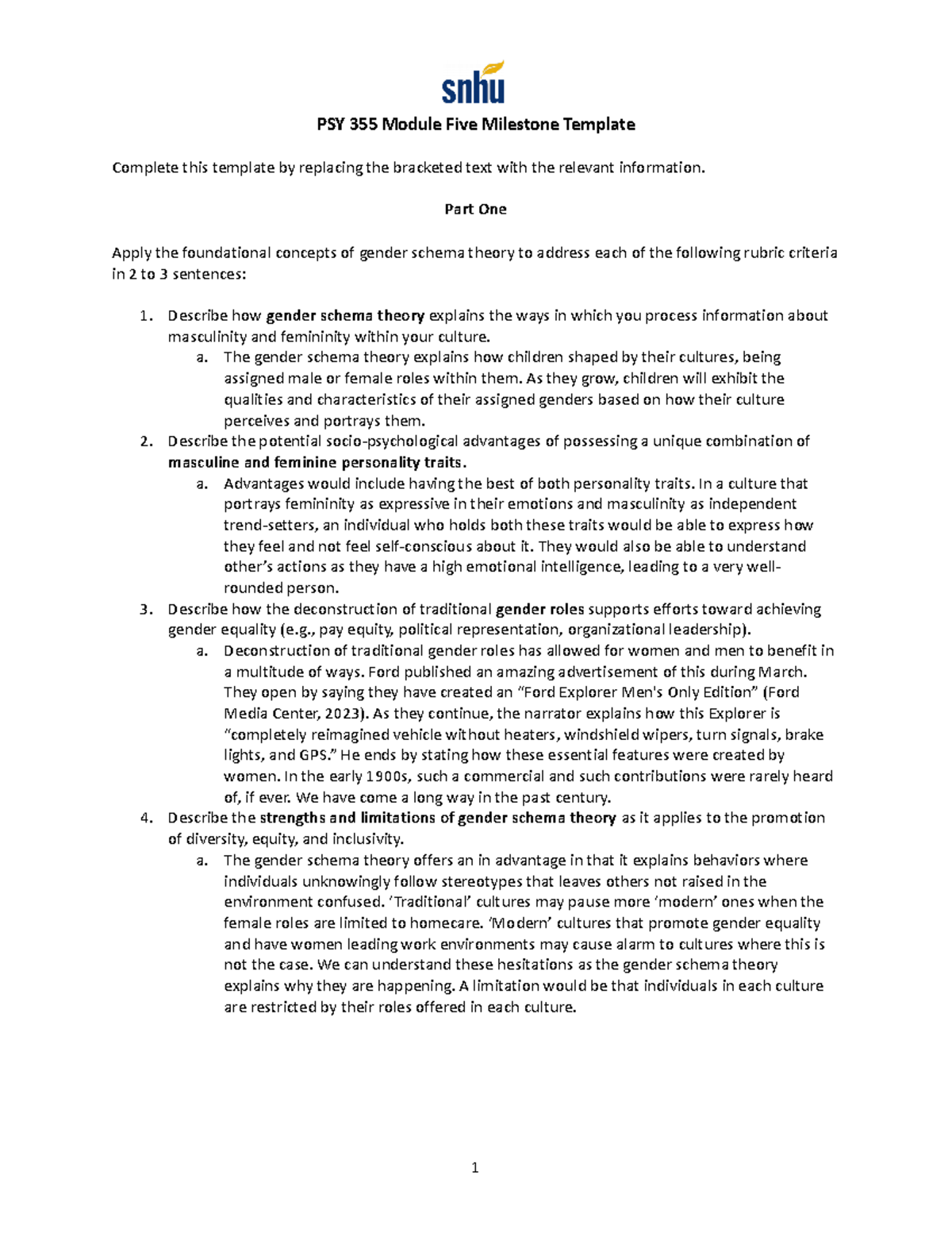 PSY 355 Module Five Milestone Template - Studocu