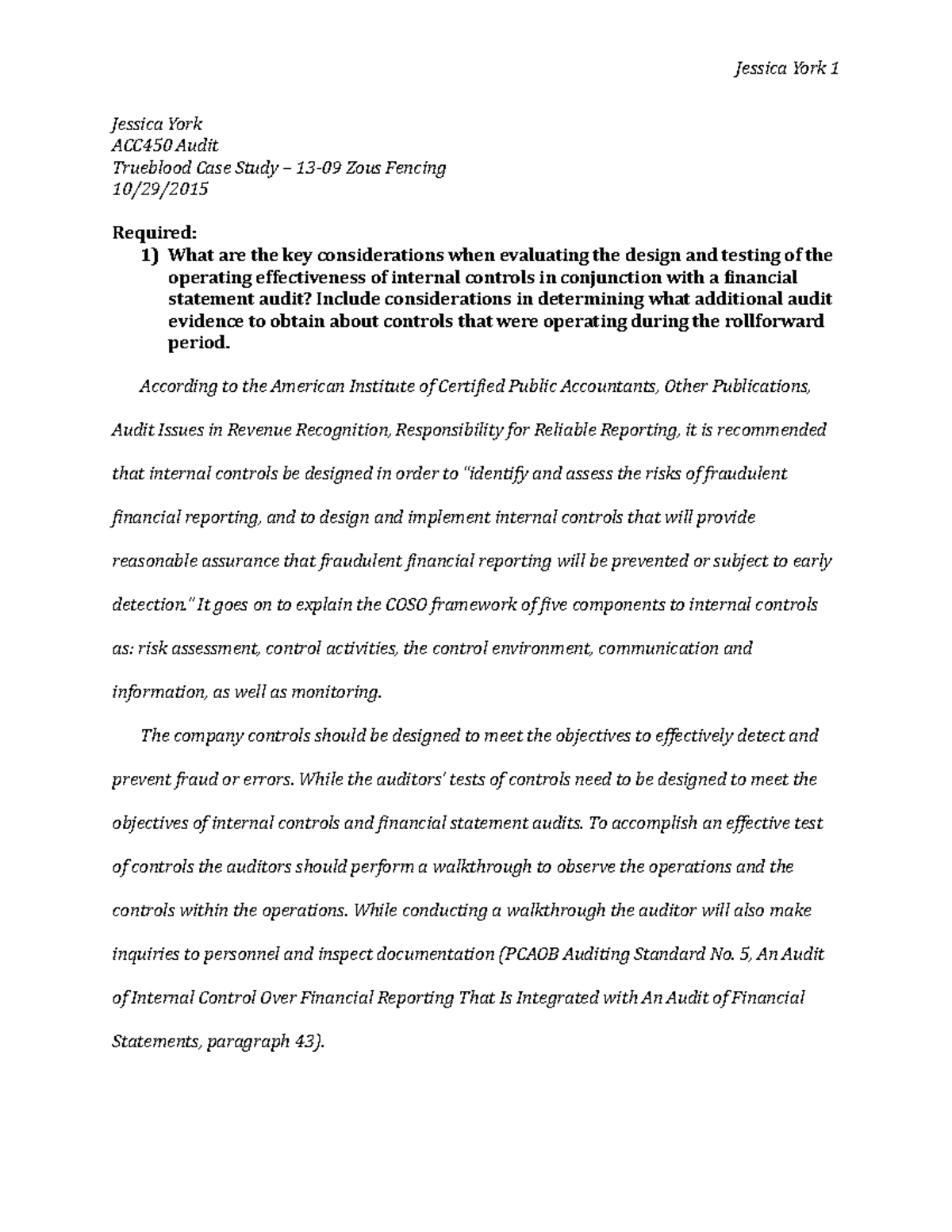 Audit Case Study - Jessica York ACC450 Audit Trueblood Case Study – 13 ...