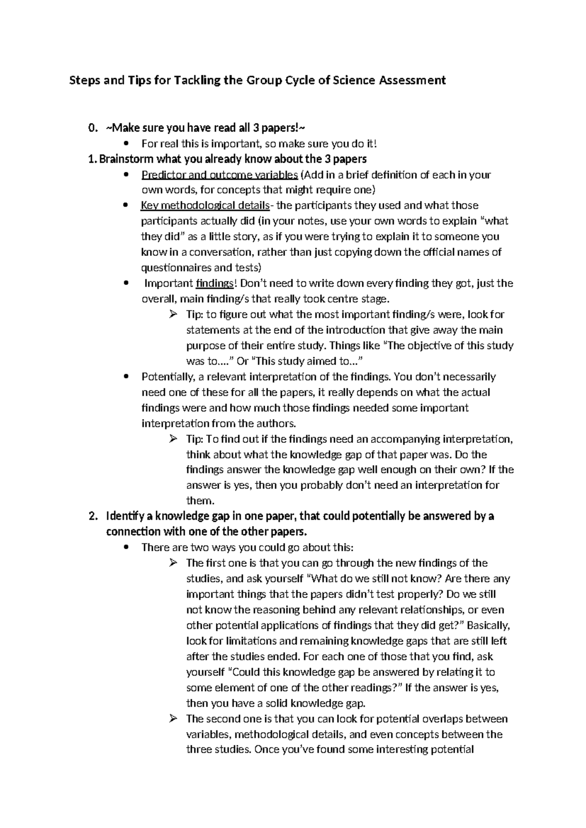 Steps and Tips for Tackling the Group Cycle of Science Assessment - Tip ...