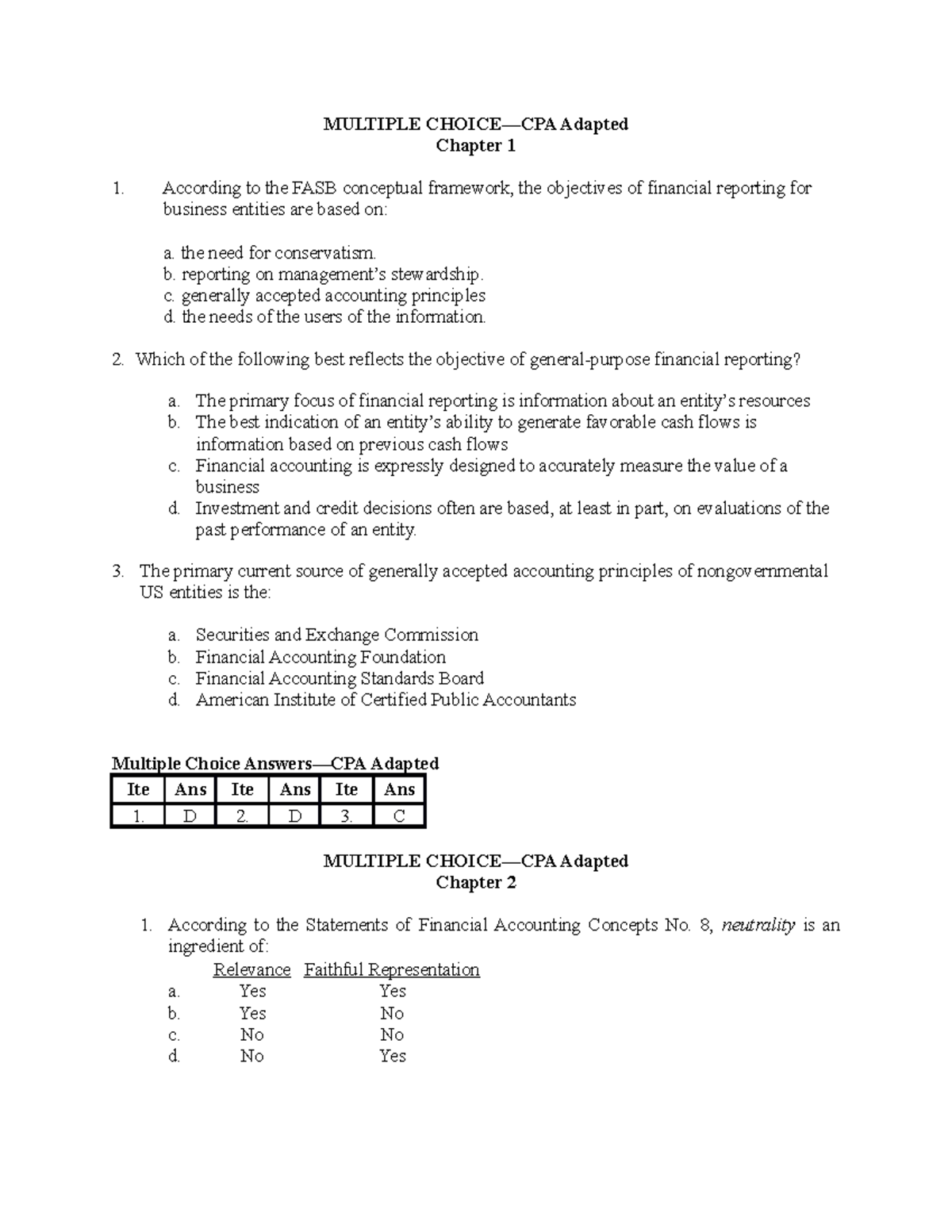 Chapter 1-2 CPA Questions - MULTIPLE CHOICE—CPA Adapted Chapter 1 ...