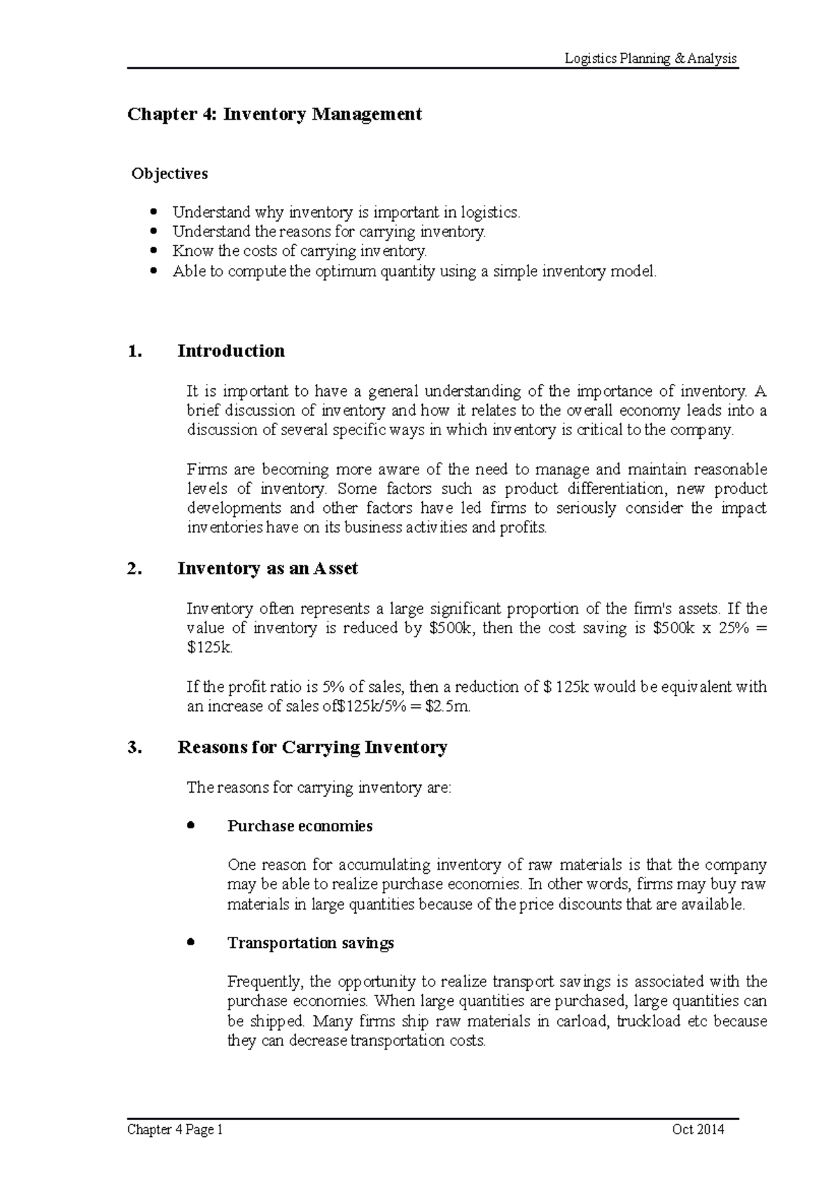 LPA Chapter 4 Inventory Management ok 7pp - Chapter 4: Inventory Management Objectives ...