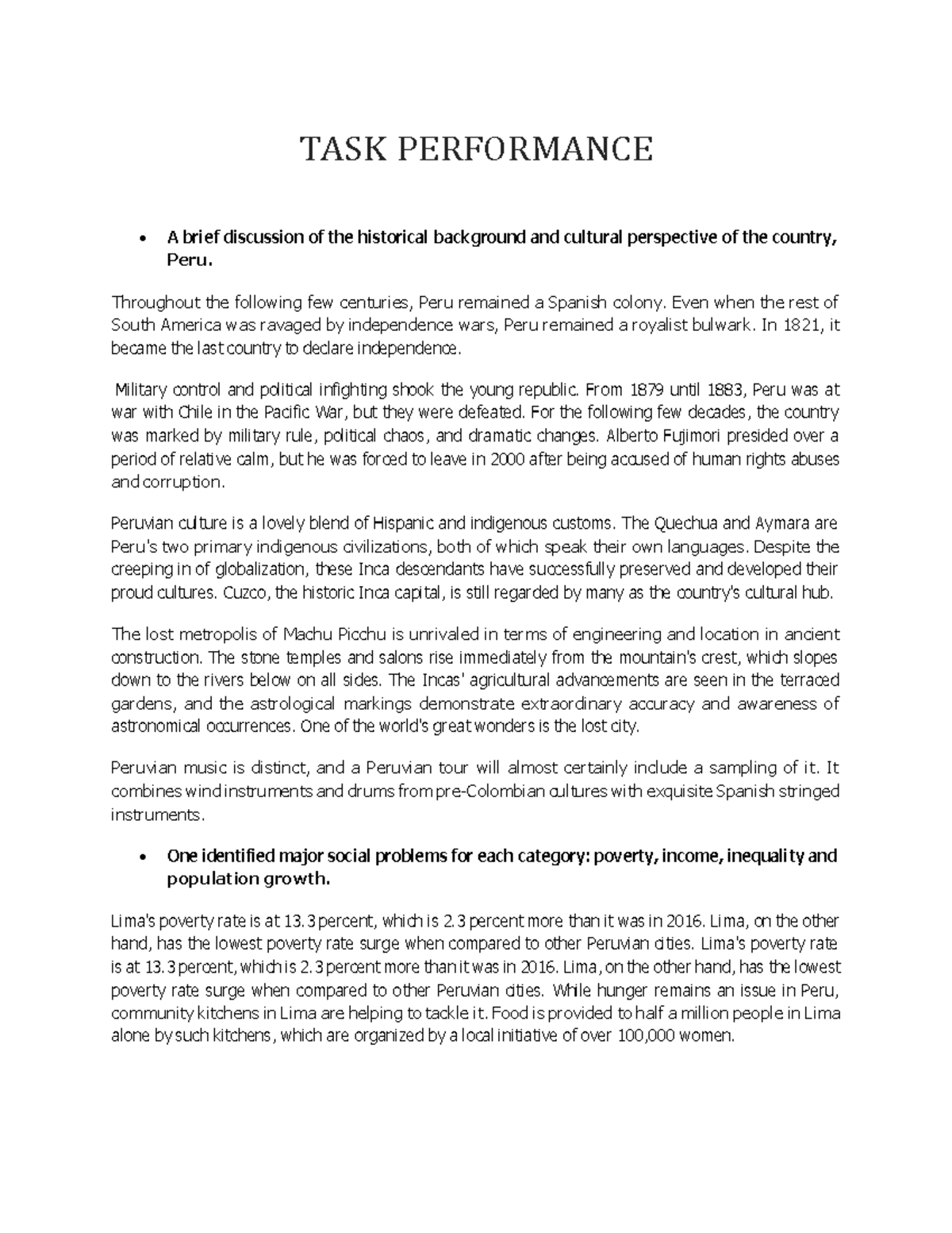 Econ Dev Task Performance - TASK PERFORMANCE A brief discussion of the ...