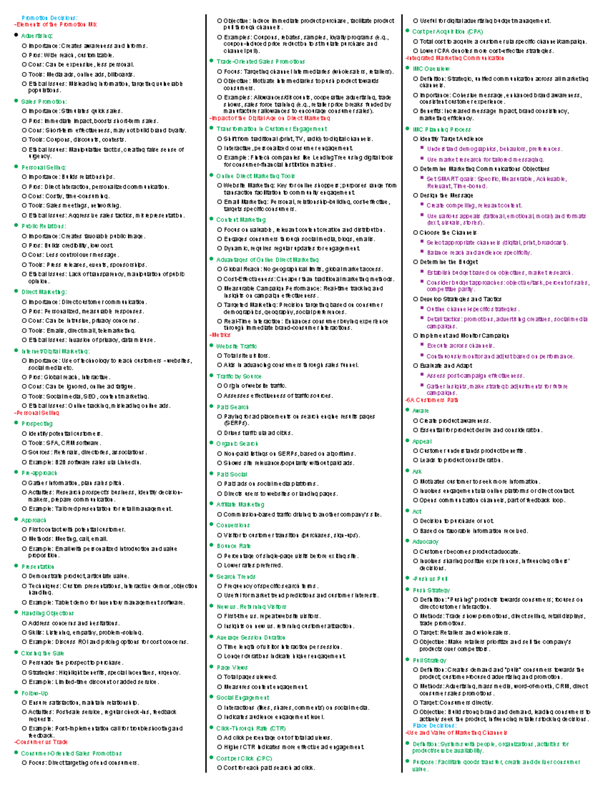 Exam 2 Cheat Sheet - Promotion Decisions: -Elements of the Promotion ...