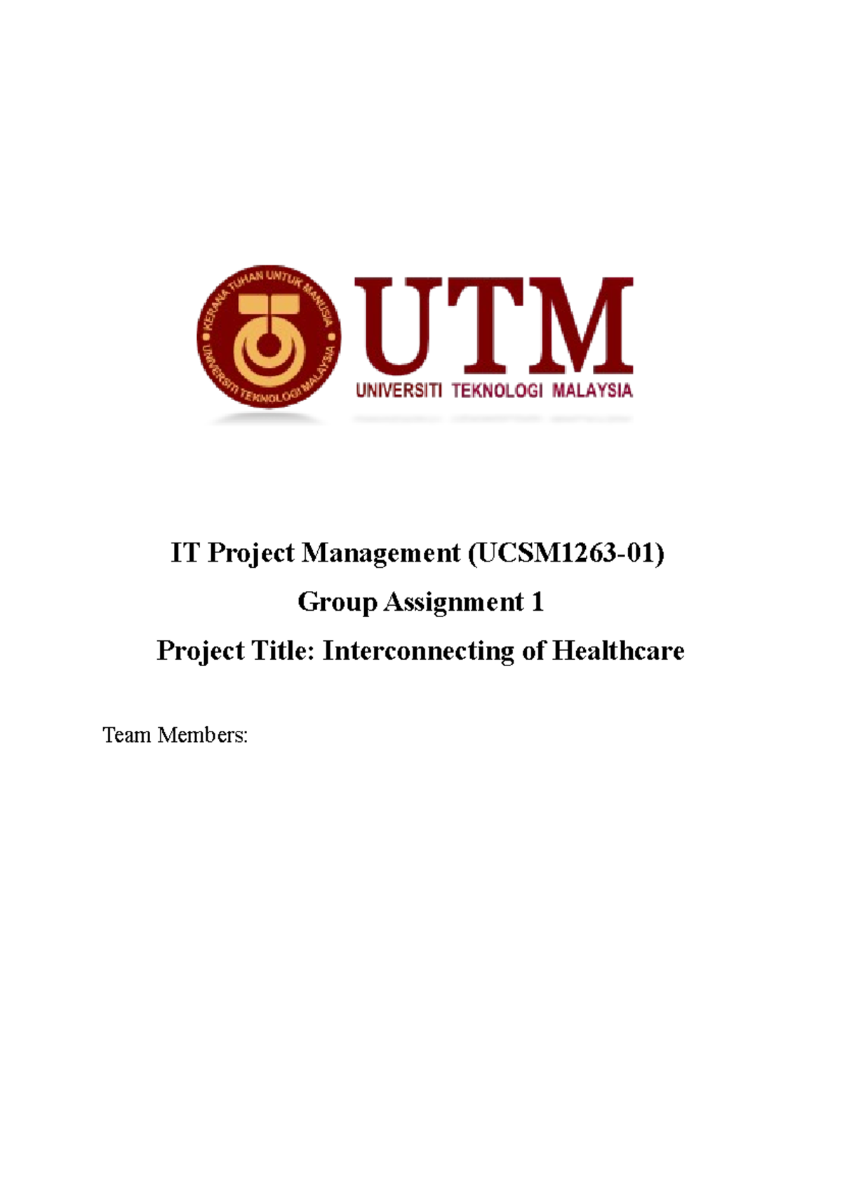IT Proj 1 Group Assigment - IT Project Management (UCSM1263-01) Group ...