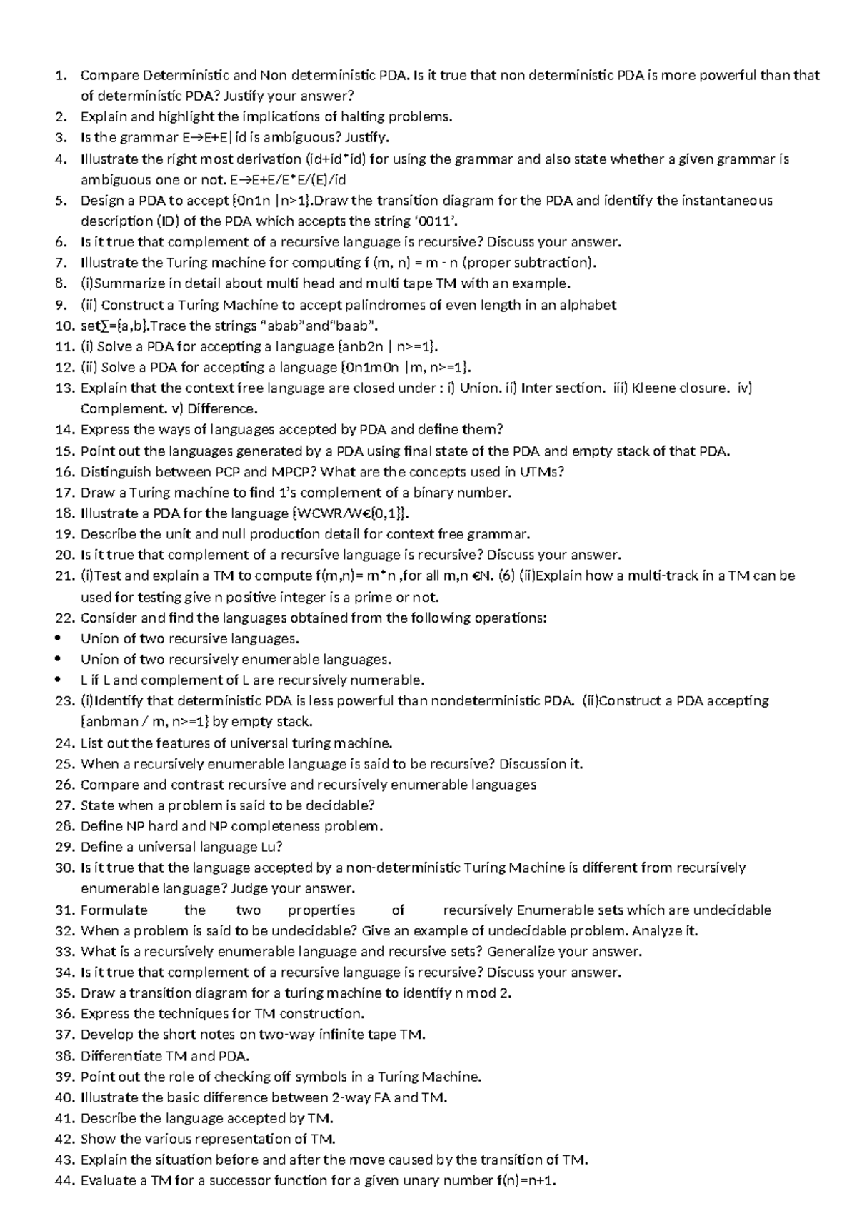Practise SET 3 IMP - Compare Deterministic and Non deterministic PDA ...