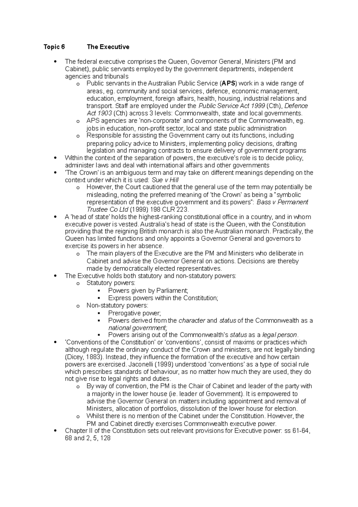 Topic 6 - The Executive summary notes - Topic 6 The Executive The ...