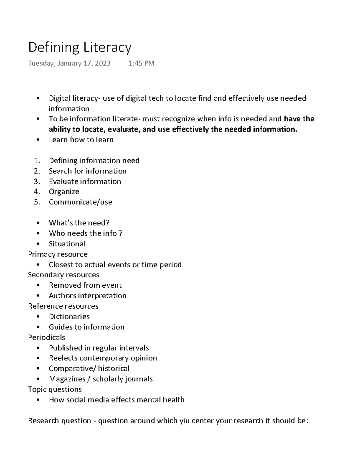 Defining Literacy - Digital literacy- use of digital tech to locate ...