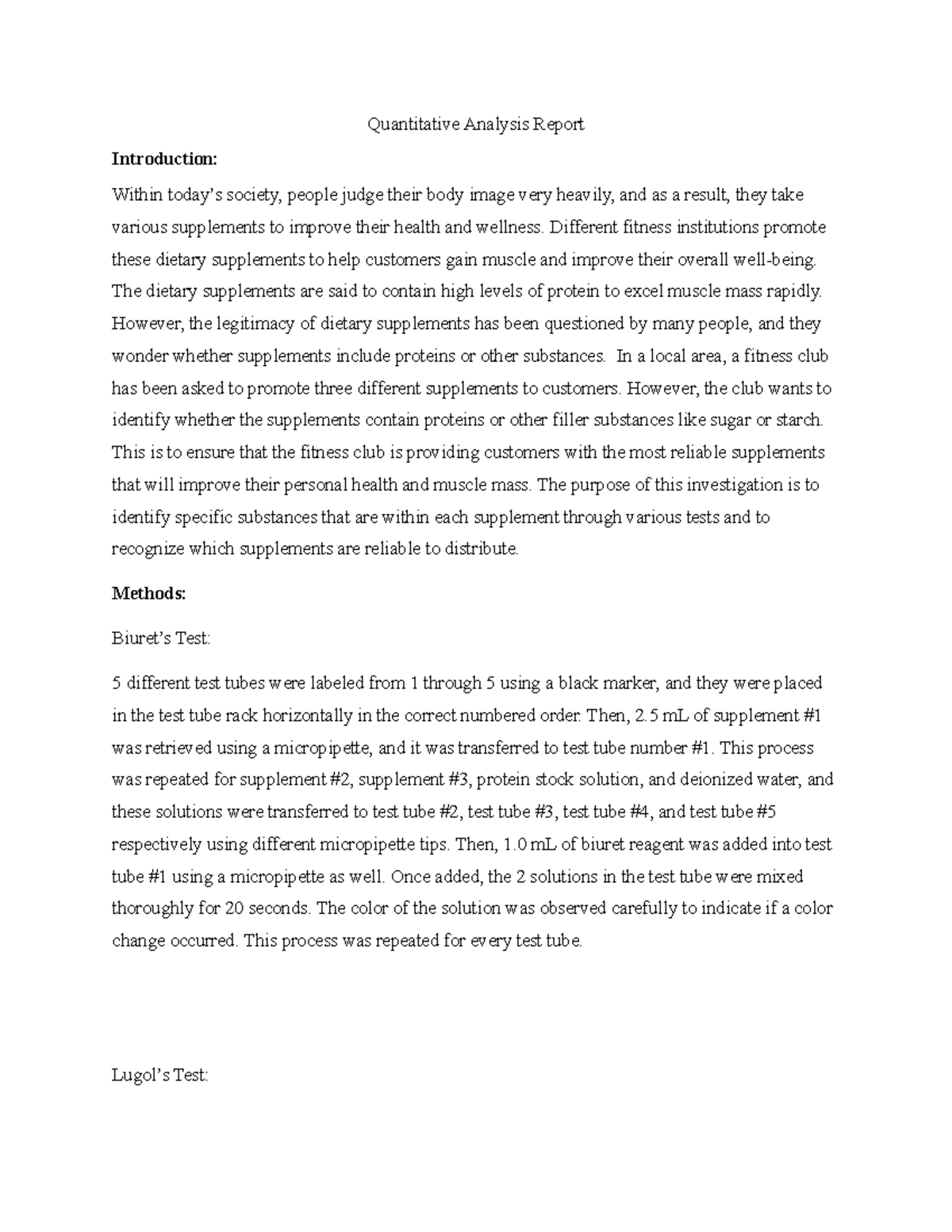 Quantitative Analysis Report - BIOL 1104 - UGA - Studocu
