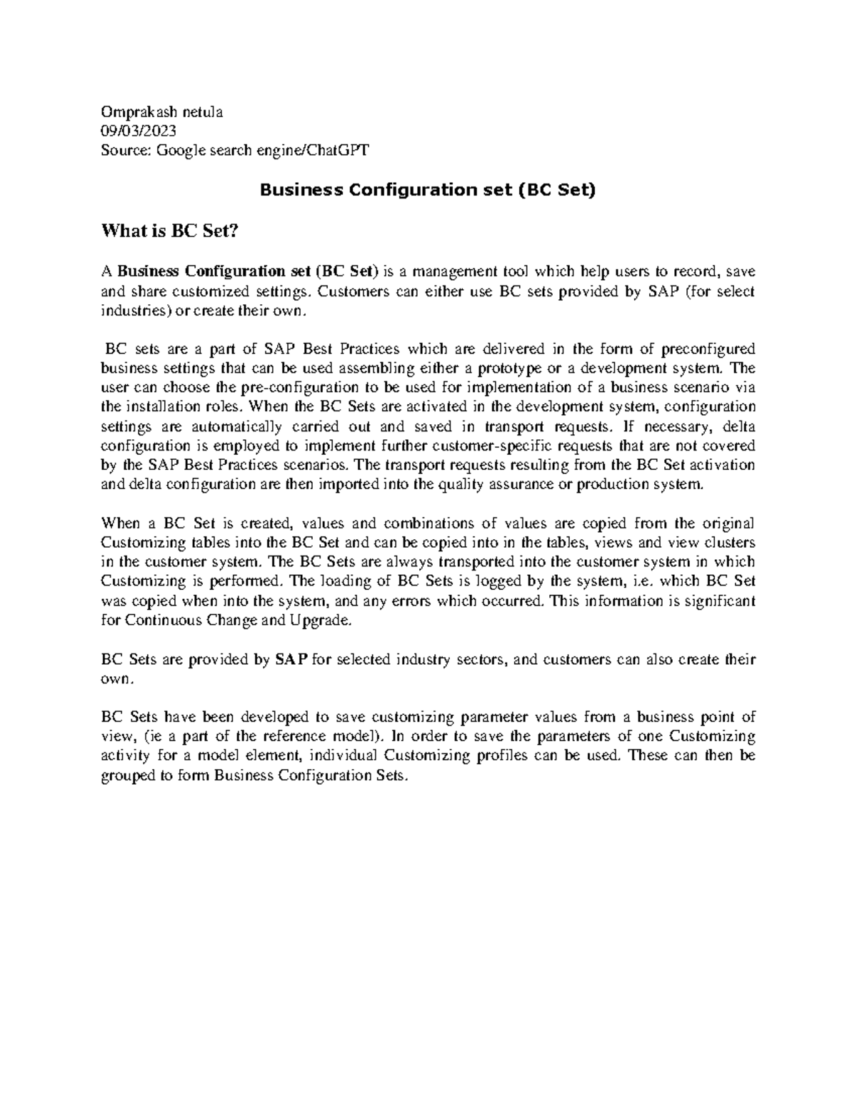 List of BC sets of EWM on S 4 HAN - Omprakash netula 09/03/ Source ...