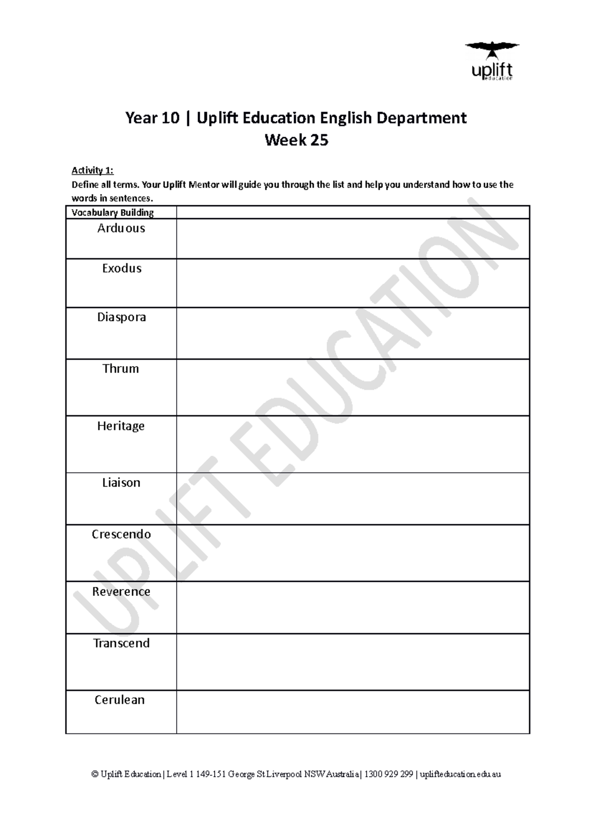 Year 10 revision material - Year 10 | Uplift Education English ...