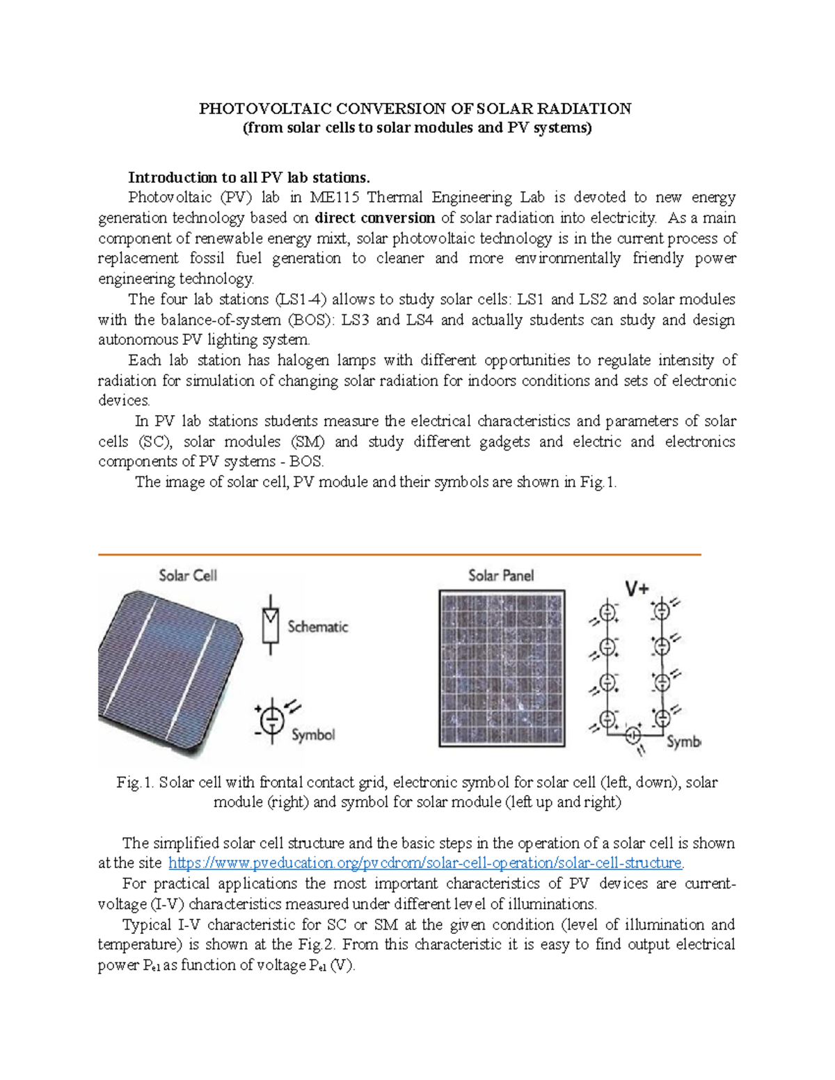 Introduction to PV lab - pvlab - PHOTOVOLTAIC CONVERSION OF SOLAR ...