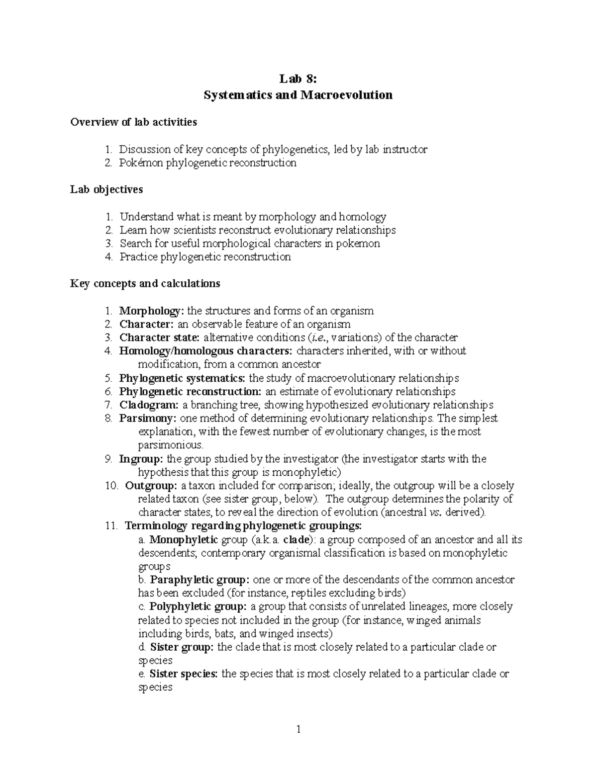 Lab08 Macroevolution - Lab 8: Systematics and Macroevolution Overview ...