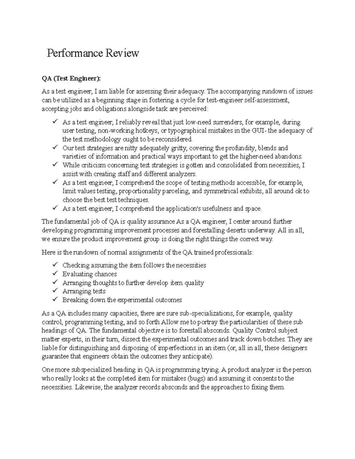 Performance Review - Study material - Performance Review QA (Test ...