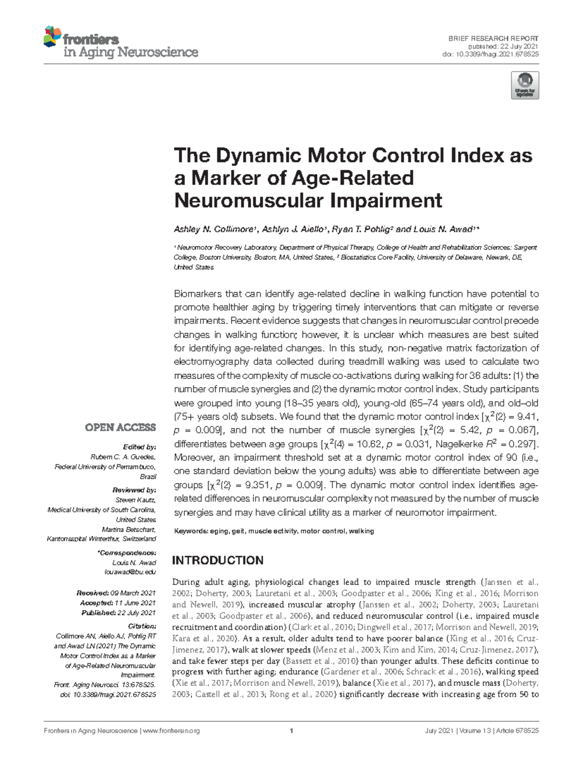 The Dynamic Motor Control Index as a Marker of Age - BRIEF RESEARCH ...