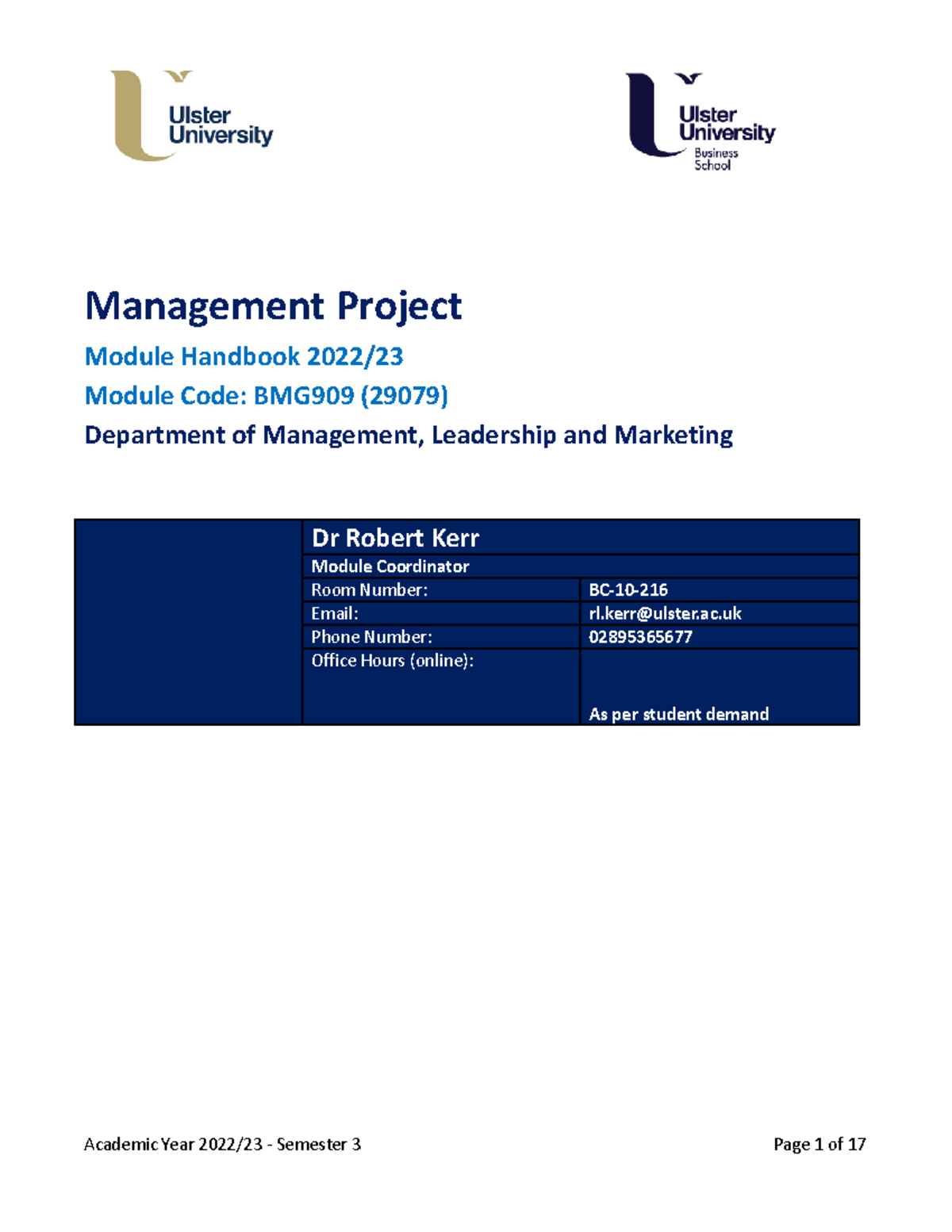 BMG909 Module Handbook 22-23 - Management Project Module Handbook 2022 ...