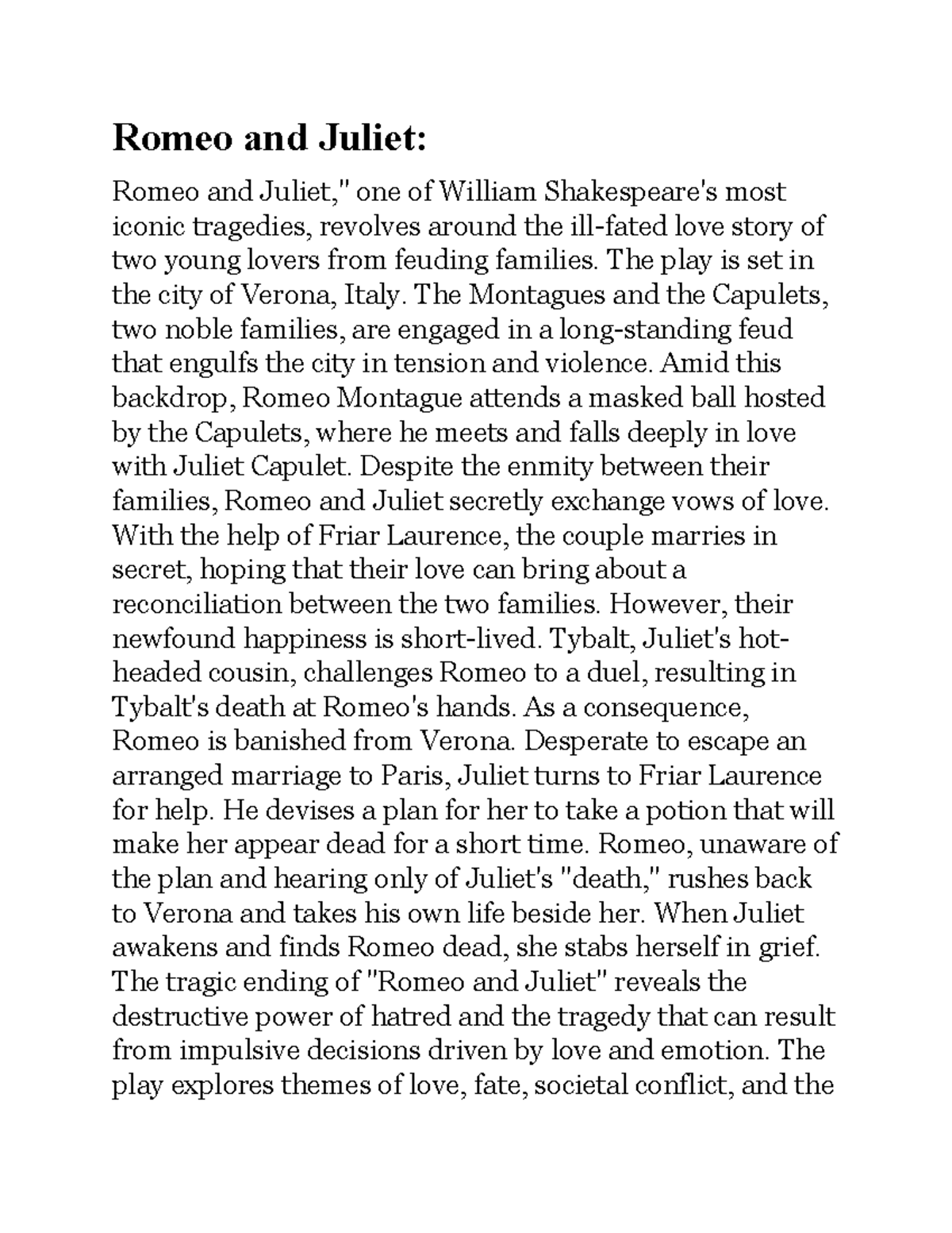 Shakespere plays - MANDATORY ASSIGNMENTS - Romeo and Juliet: Romeo and ...