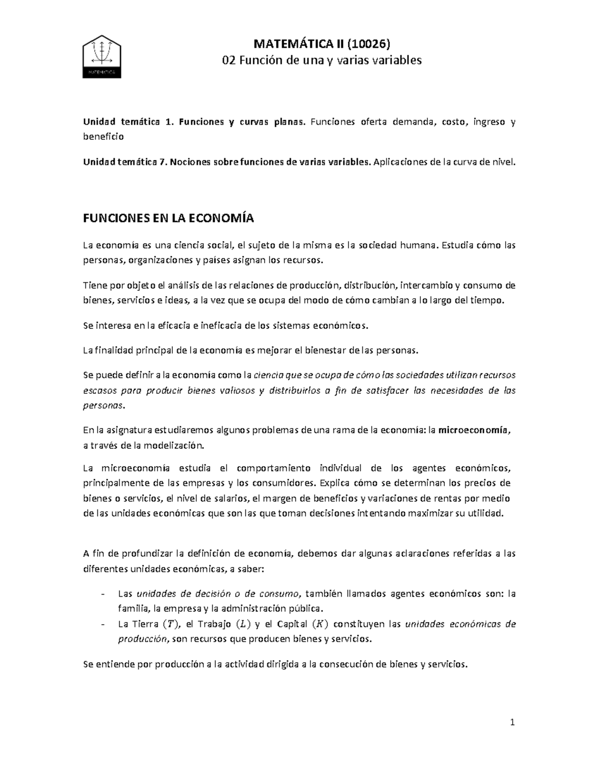 02 03 Funcion de una y varias variables Aplicaciones A LA Economia - 02 Función de una y varias ...