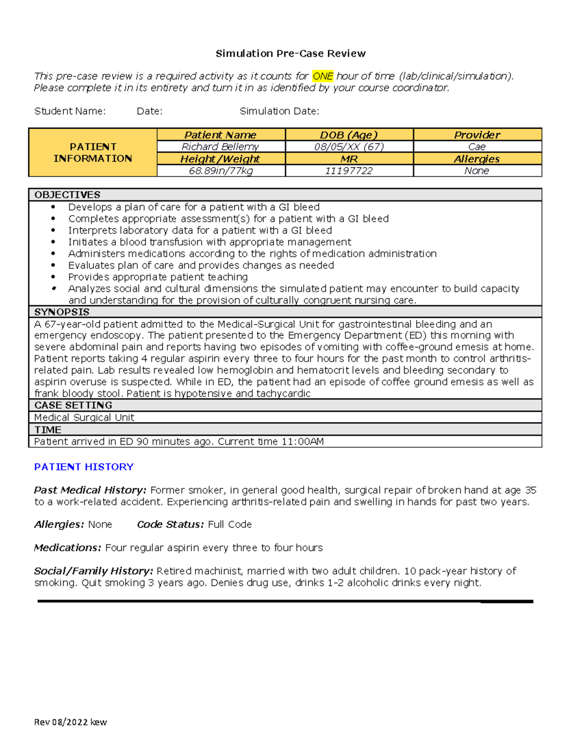 Bellemy - Simulation pre-case paperwork - Simulation Pre-Case Review ...
