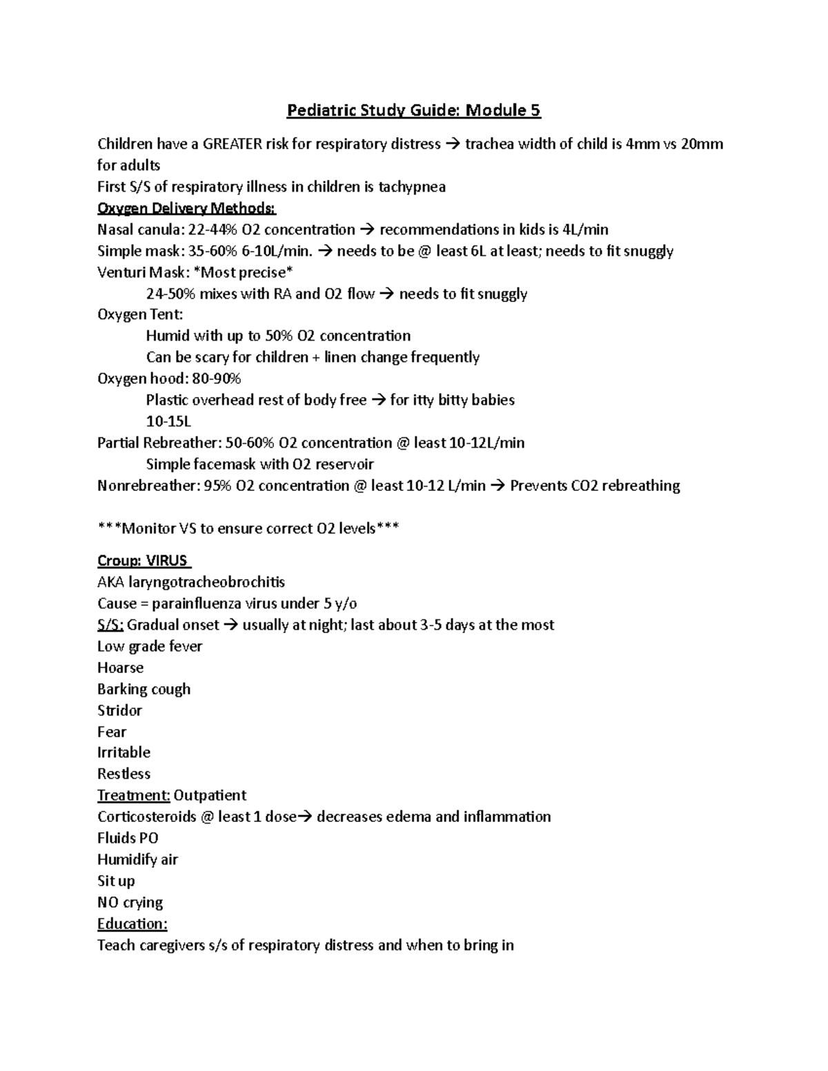 Pedatric study guide module 5 - Pediatric Study Guide: Module 5 ...