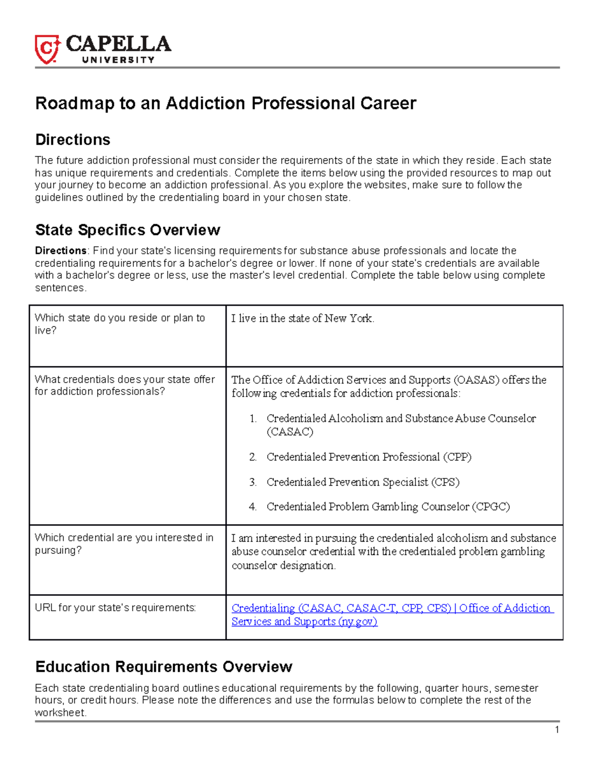 Assessment 1 Roadmap to an addiction professional career - Roadmap to ...