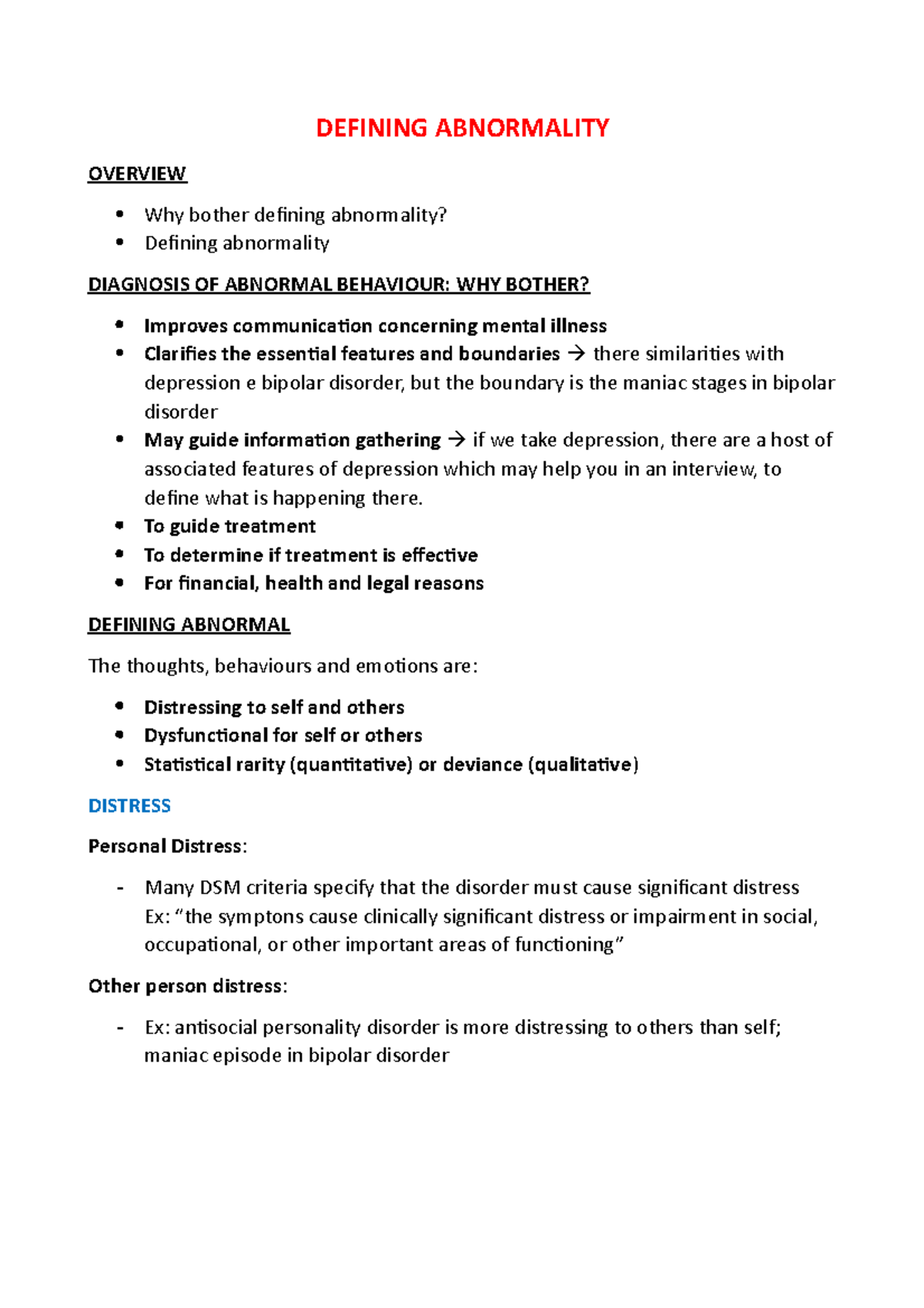 2 defining abnormality - DEFINING ABNORMALITY OVERVIEW Why bother ...